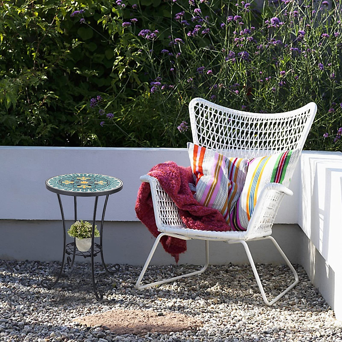 VCUTEKA Outdoor Side Table Mosaic Patio Table Accent Table Mosaic Tile Top Metal Frame Small End Table Porch Beach Patio Garden Balcony Green 14''