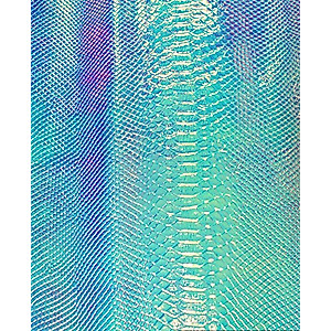 Fabric Empire Vinyl Upholstery Embossed Snake Holographic Glossy Fabric Light Blue 54" Wide Sold by The Yard