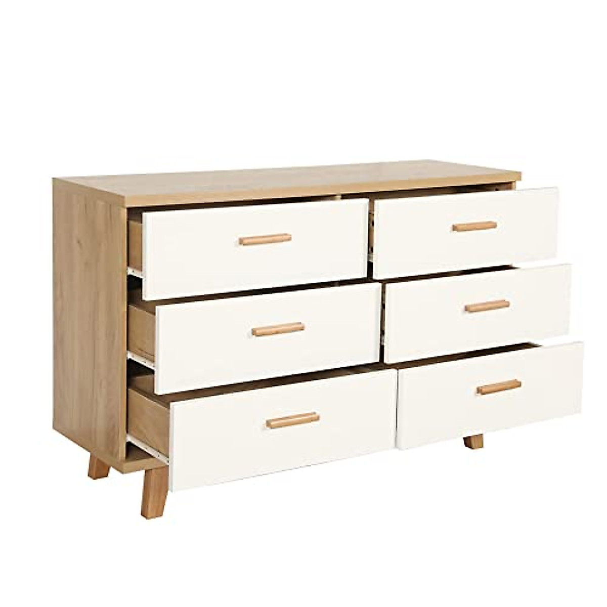 Henf Modern 6 Drawers Dresser, Elegant 6 Drawers Chest Dresser Storage Cabinet with Wood Handles and Foot, Chest of Drawer Cabinet for Closet Bedroom, Living Room, Kids Room