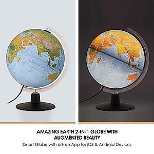 Waypoint Geographic Amazing Earth 2-in-1 Globe with Augmented Reality, 10” Illuminated World Globe, Smart Interactive Globe with Stand, Blue Ocean