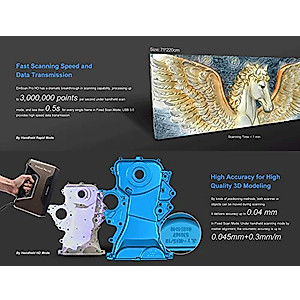 EinScan Pro HD Handheld 3D Scanner with Industrial Pack, Color Pack, Solid Edge Shining3D CAD Software, 0.2mm Resolution, 0.04mm Accuracy for Reverse Engineering, 3D Modeling, Art, Design, Healthcare