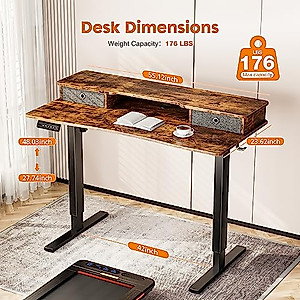 Sweetcrispy Electric Standing Desk Adjustable Height, 55 x 24 inch Stand up Sit Stand Desk with Drawers, Ergonomic Home Office Rising Table Computer Workstation with Storage Shelf, Rustic Brown