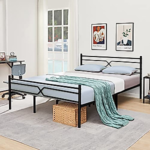 GreenForest Full Size Bed Frame with Headboard Metal Platform Bed with Reinforced 14 Legs Heavy Duty Slats Support Mattress Foundation for Girls Boys Adults No Box Spring Needed, Full Black