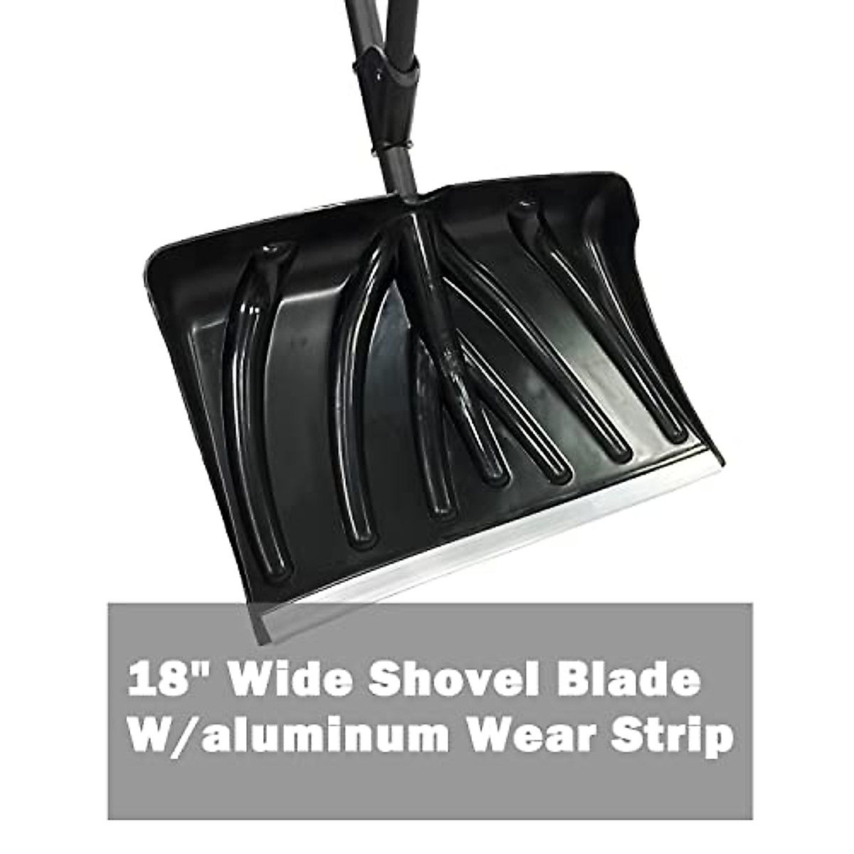 Snow Shovel for Driveway - 18-in Strain-Reducing Snow Shovel with Assisted Handle, Multifunction Emergency Snow Shovel, Lightweight Portable Sport Utility Shovel for Car Home Garage Garden (Black)
