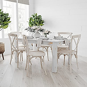 Merrick Lane Jessamine 60" x 38" Rectangular Antique Rustic White Solid Pine Farm Dining Table