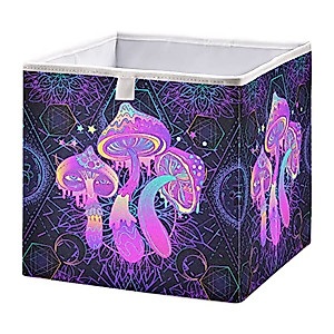 Vnurnrn Psychedelic Magic Mushrooms Cube Storage Bin, Collapsible Storage Box Bins with Cubes, Foldable Fabric Baskets Bins for Shelf,Closet Cabinet,Home Organization, 11.02 x 11.02 x 11.02 inch