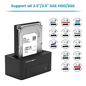 SAS to USB 3.0 Adapter, SAS/SATA Hard Drive Reader Enclosure Docking Station for 2.5/3.5 inch HDD SSD with 12V/2A Power Adapter