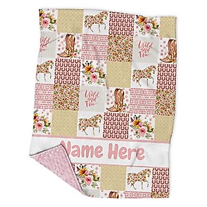 Personalized Floral Horse Minky Baby Blankets with Name, Custom Rose Baby Crib Bedding Sets for Girls Kids- Registry Gifts - Soft Plush Infant Toddler Baby Newborn Blanket