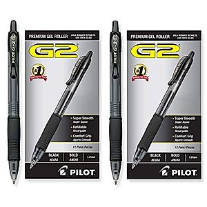 Pilot G2 Retractable Premium Gel Ink Roller Ball Pens, Bold Pt, 24 Pack, Black