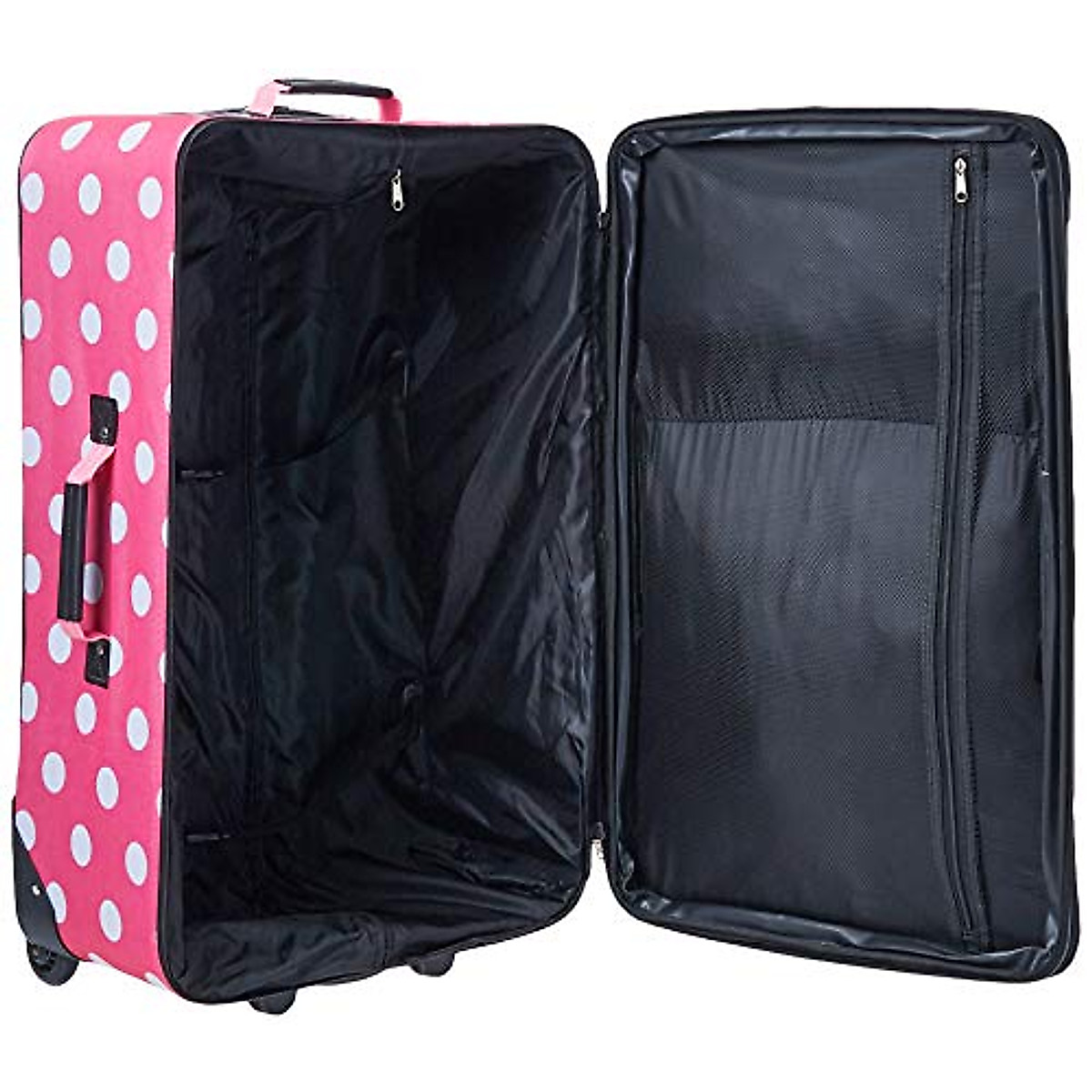 Rockland Vara Softside 3-Piece Upright Luggage Set, Expandable,Lightweight,Telescopic Handle,Wheel, Pink Dots, 20 inches,22 inches,28 inches