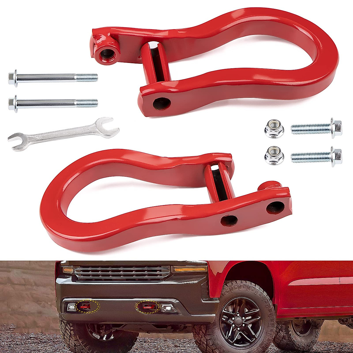 JDMON Compatible with Front Bumper Tow Hook Chevy Silverado 1500 Chevy Silverado 1500 2019 2020 2021 2022 Replaces 84280202 2Pcs (Red)
