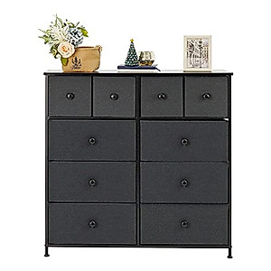 SENSWEET 10 Dresser for Bedroom, Big Fabric Dressers & Chests of Drawers for Living Room, Hallway/Nursery/Clothes Dresser with Steel Frame & Wood Top （Dark Grey