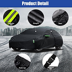 Waterproof Car Cover with Door Zipper for Toyota Corolla 2000-2023 and Honda Civic 1991-2023, All Weather Outdoor Full Exterior Covers for Rain, Sun, Wind Protection, Universal Fit Sedan 178-185 inch