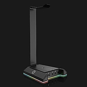 Headset Stand, Headsets Holder with 7.1 Surround Sound & RGB Light, Gaming Headset Stand with USB & 3.5mm Port, Headphone Stand Perfect Gaming Accessories Gifts for Gamer, Suitable for Most Headphones