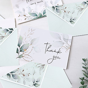 Light Sage Green Thank You Cards with Envelopes,36 PK,Heavy Duty Assorted Thank You Notes 3 Designs Greenery 4x6 Inches Blank Note Cards for Wedding Bridal Shower Baby Shower Business Funeral Sympathy