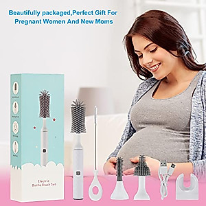 WHNL Electric Bottle Brush, 4 Piece Bottle Brush Set with Baby Bottle Brush Cleaner, Nipple Brush, Pacifier Cleaner, Straw Cleaner Brush, Gifts for Newborns and Mothers, White