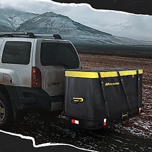 Mockins 30 Cu Ft Heavy Duty Trailer Hitch Cargo Carrier Bag | 60"x24"x36" Weatherproof Cargo Bag for Hitch Rack| Vinyl Vehicle Soft Shell Carriers w/Straps & Combo Lock | Waterproof Truck Bed Storage