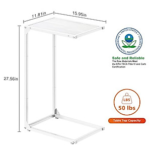 melos C Shaped End Table, Snack Side Table, C Tables for Couch, Couch Tables That Slide Under, for Living Room, Bedroom, White