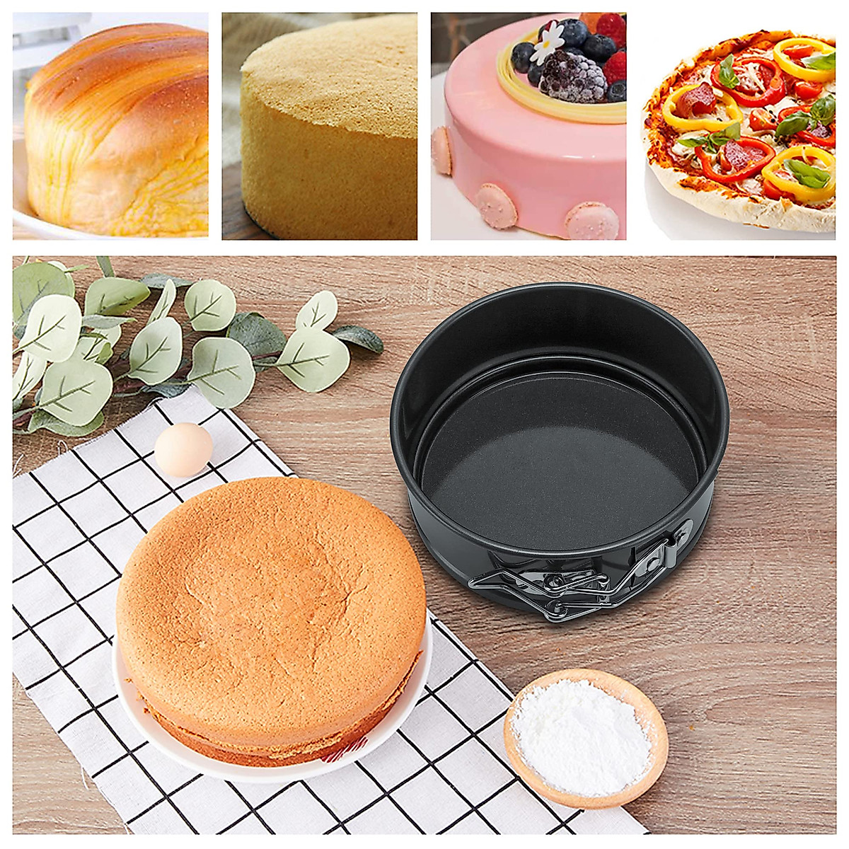 ZETEMC 4.5 Inch Mini Springform Pan, Set of 5 With 100pcs Wax Paper, Small Nonstick Cake Pan for Mini Cheesecakes, Pizzas and Quiches