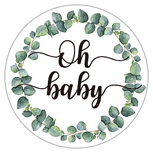50 Greenery Wreath Oh Baby Gender Neutral Stickers - Baby Shower Favors Stickers - Thank You Labels for Baby Shower 2 Inch.