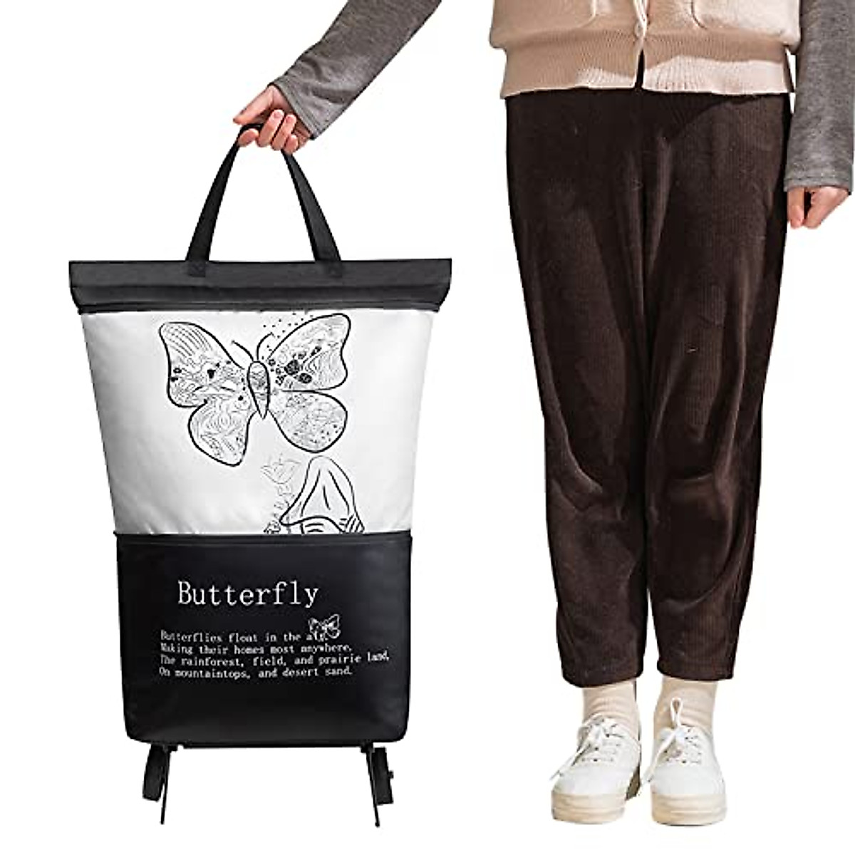 BESUNTEK Shopping Bag with Wheels Foldable Trolley Bags Collapsible Reusable Grocery Cart for Travel Shopping Home Kitchen Supermarket