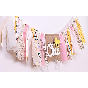 1st Happy Birthday Banner - Highchair Banner Tassels for Girl&Boy Birthday Party Decoration,Baby Birthday Photo Props Party Supplies(Bee)