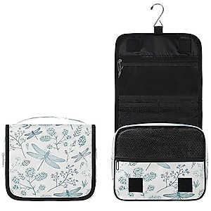 Dragonflies Insects Plants Travel Toiletry Bag Cosmetic Makeup Bag for Women Men Hanging Hook Wash Toiletries Portable Toiletry Bags Organizer