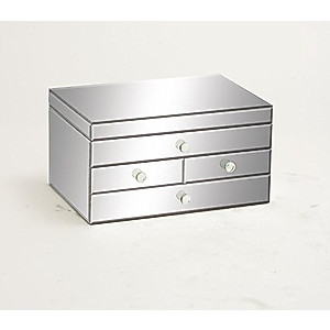 Deco 79 Glass Mirrored 4 Drawer Jewelry Box, 11" x 9" x 6", Silver