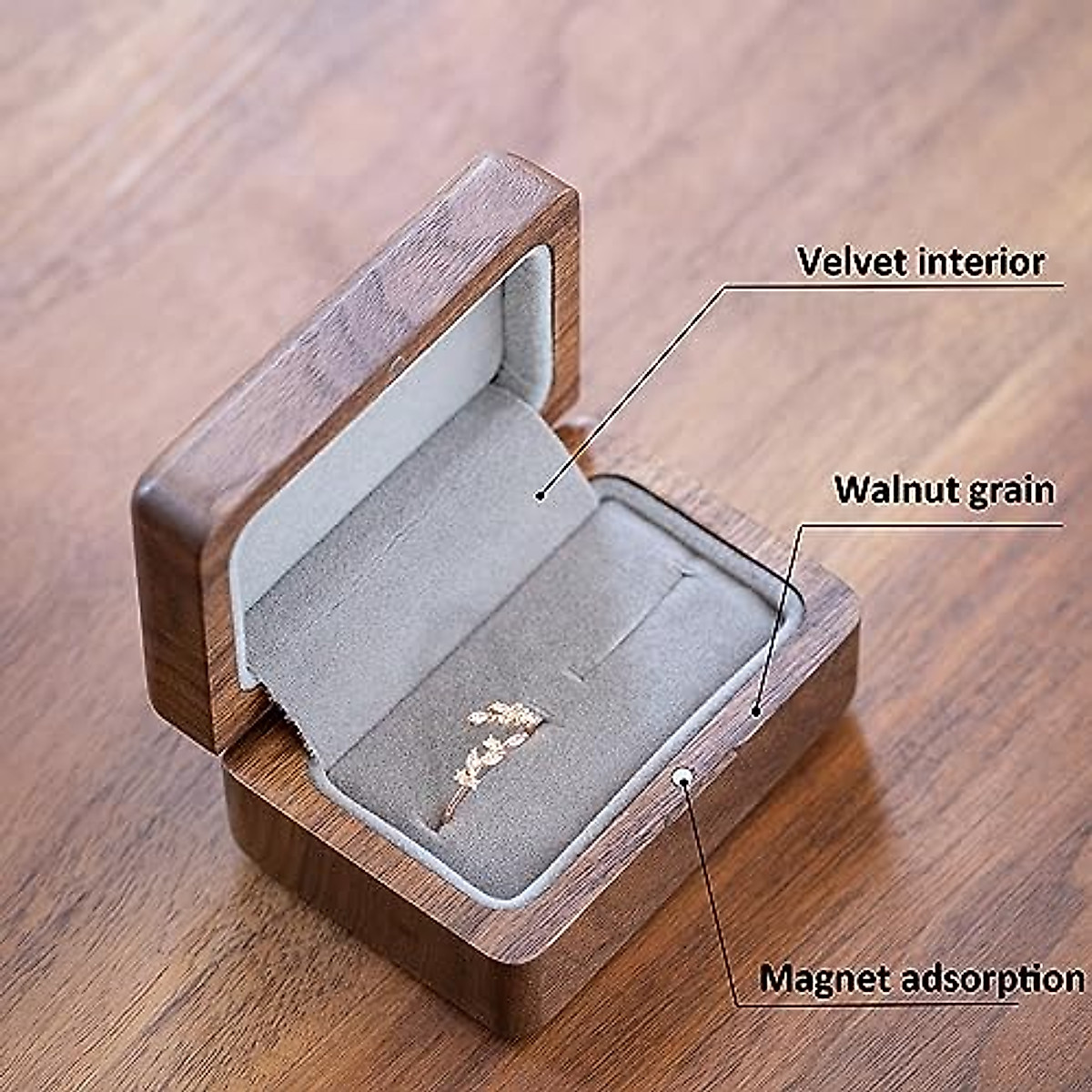 muso wood Handmade Ring Box, Small Rectangular Ring Case for Proposals, Walnut Ring Box for Wedding, Mini Engagement Ring Box (Double slot)