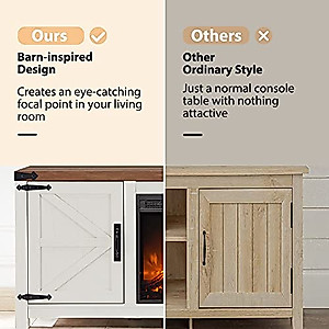T4TREAM Fireplace TV Stand for 65 Inch TV, Farmhouse Barn Door Media Console, Entertainment Center with 18" Electric Fireplace Storage Cabinet Doors,for Living Room, 58 Inch, Antique White