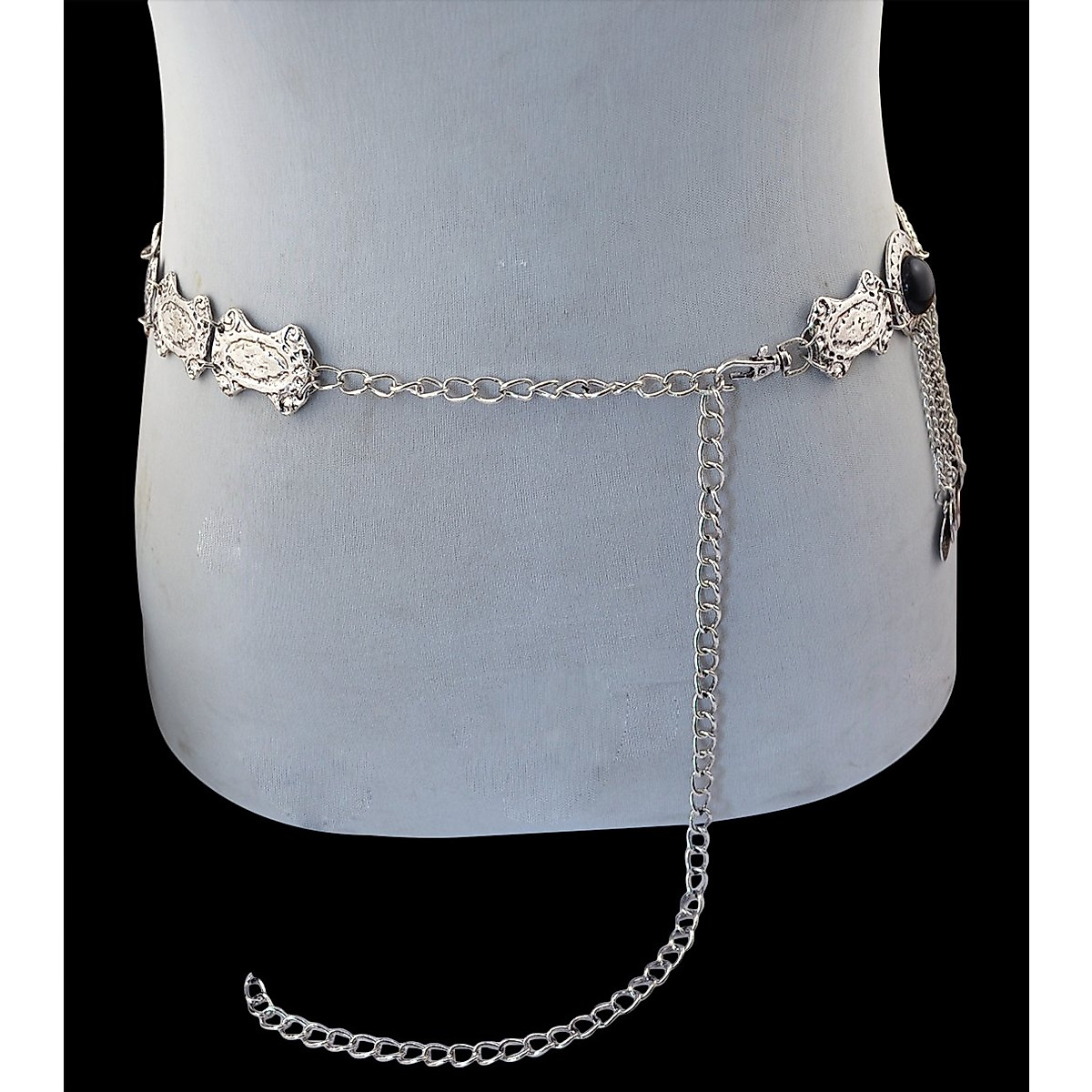 Idealway Vintage Turkish Gypsy Alloy Coin Belly Body Chain Waist Chain Beach Bohemian Festival Body Coin Belt Belly Jewelry for Women … (Body chain black)