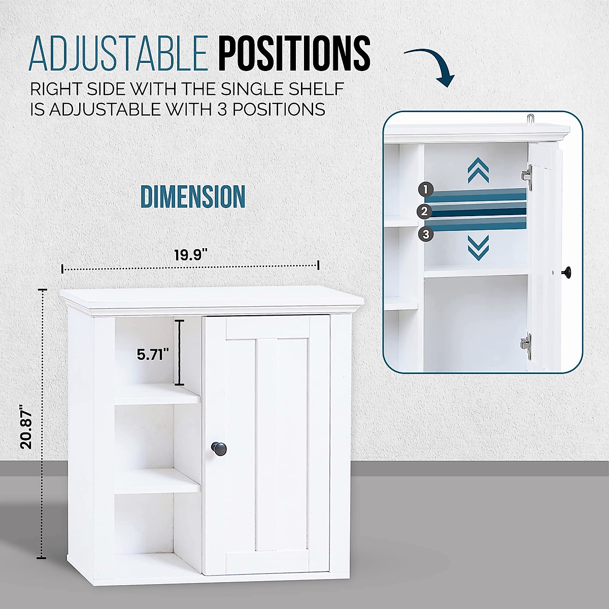 LuxenHome Medicine Storage Cabinet for Bathroom, White, 21" Above/Over The Toilet Wall Mounted with 1 Door and Adjustable Shelves