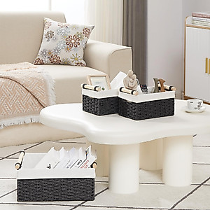 Vagusicc Wicker Storage Basket, Set of 3 Hand-woven Wicker Baskets for Organizing, Large Cube Storage Organizer Baskets Bins with Handles for Shelves Decor, Small Toilet Paper Storage Basket, Black