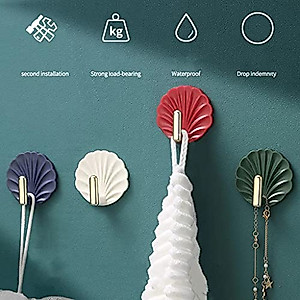 8PCS Round Self Adhesive Hanger Hooks Shell Pattern Decorative Wall Hooks Waterproof Sticky Hooks for Bathroom Kitchen Aprons Towel Hats Keys Hooks (Blue)