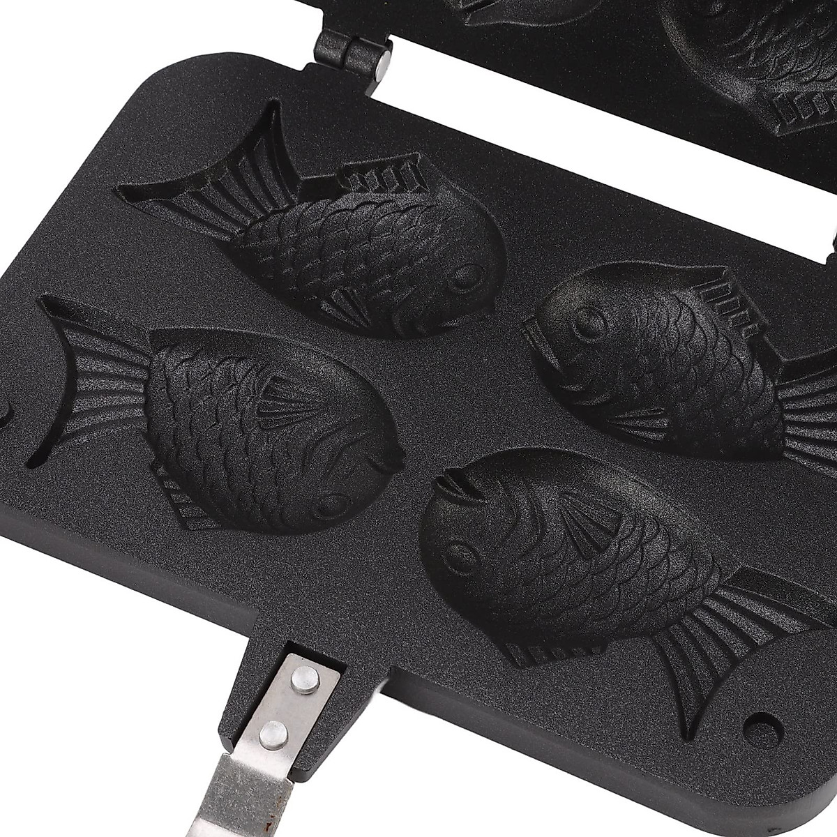 AYNEFY Taiyaki Pan, Taiyaki Fish Shape Cake Maker Non Stick Taiyaki Double Baking Pan Waffle Baking with Black Anti Scalding Handle for Home Kitchen