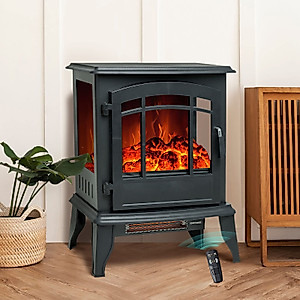 C-Hopetree 23 inch tall Portable Electric Wood Stove Fireplace with Flame Effect, Freestanding Indoor Space Heater with Remote