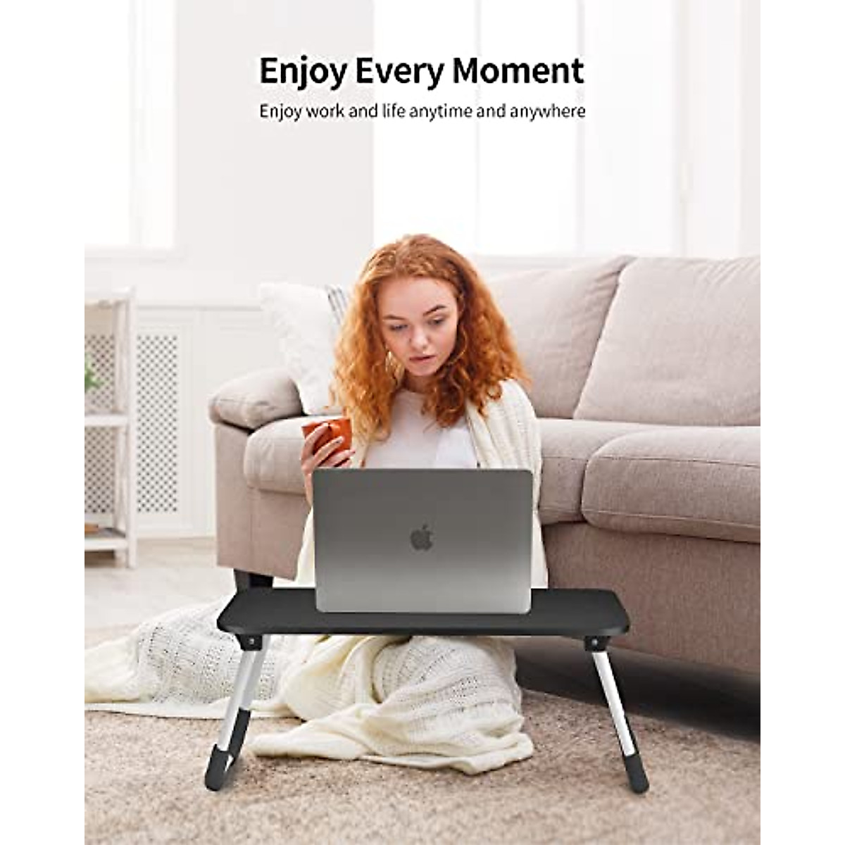 Ruxury Folding Lap Desk Laptop Stand Bed Desk Table Tray, Breakfast Serving Tray, Portable & Lightweight Mini Table, Lap Tablet Desk for Sofa Couch Floor - Black