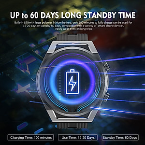 Smart Watch for Men, 1.6-inch Extra Large Screen 60 Days Standby Round Touch IP67 Waterproof Watch with Heart Rate Sleep Monitor Bluetooth Call Message Sports for Android iOS