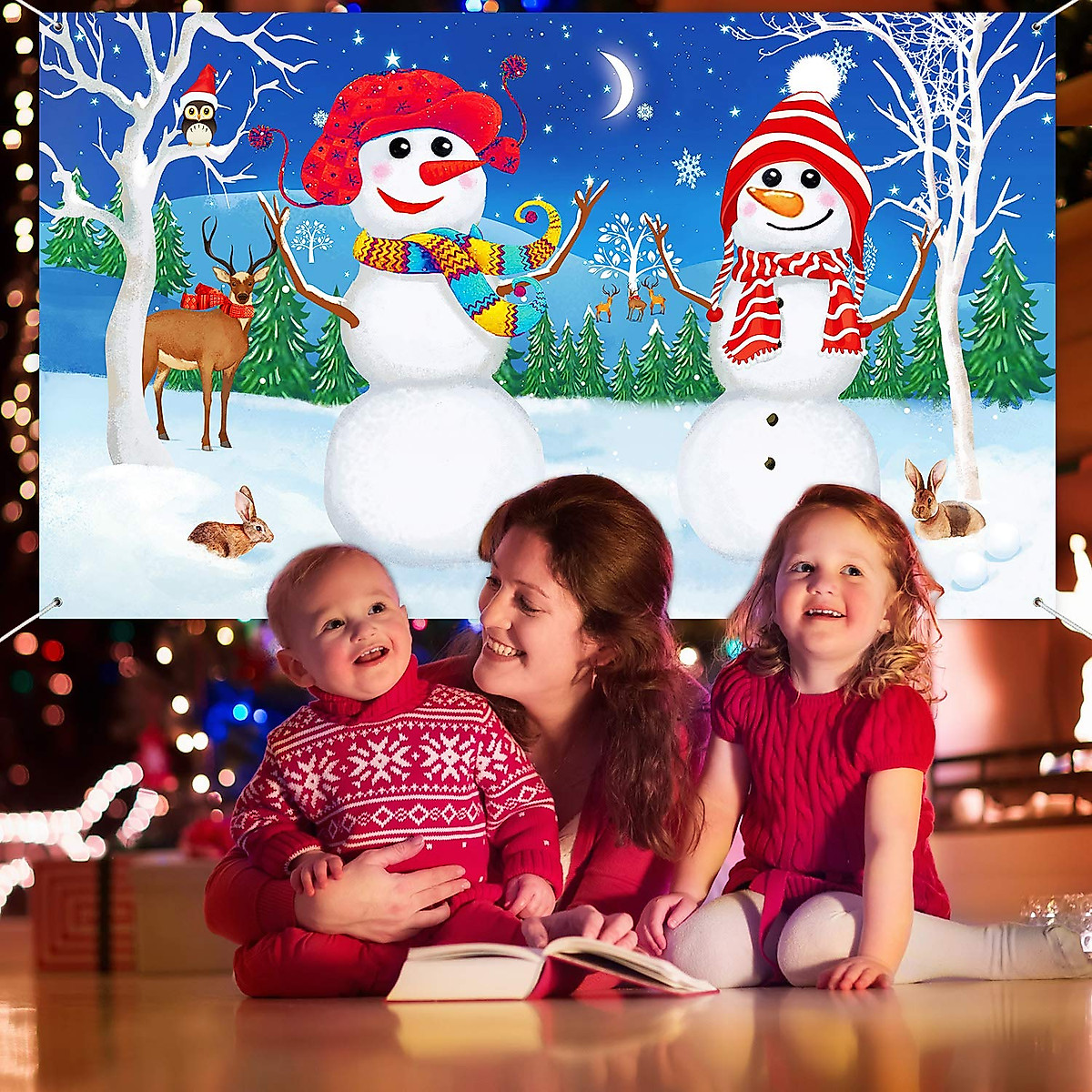 Blulu Christmas Backdrop Banner Winter Snowman Background for Photography Xmas Snow Scene Happy New Year Eve Backdrop Banner Prop for Family Friend Party Wall Holiday Decoration 72.8 x 43.3 Inches