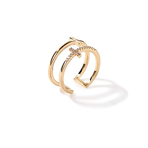 AILUOR Simple Fashion Double Layer Cross Open Ring, 18K Gold Religious Faith Modern Crystal Cross Finger Rings for Couple Women (Gold)