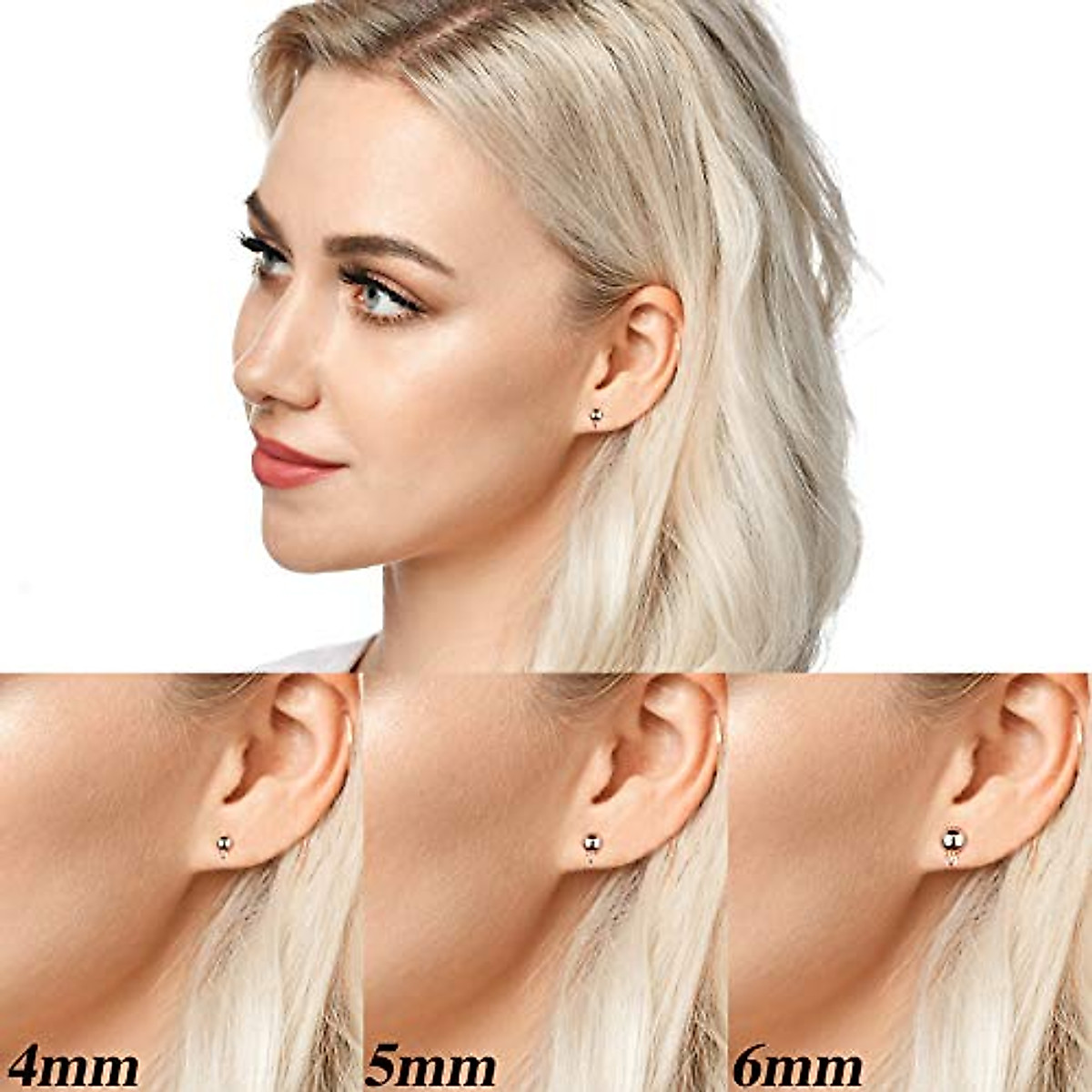 180 Pieces Ball Post Earring Stud with 200 Pieces Butterfly Ear Back Earrings with Loop for DIY Jewelry Making Findings, 4 mm 5 mm 6 mm (Silver, Gold)