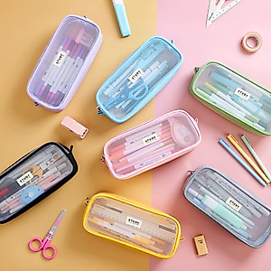 KALIDI Grid Mesh Pencil Case Large Capacity Pencil Case Big Pencil Pouch With Zipper Simple Stationery Bag Aesthetic Pen Bag for School Teen Girl Boy Multi-Purpose bag for office Men Women