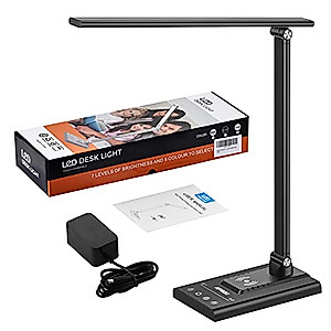 AFROG 5th Gen Multifunctional LED Desk Lamp with 10W Fast Wireless Charger, USB Charging Port,1800Lux Super Bright,5 Lighting Mode,7 Brightness, Touch Control, Auto Timer, 15W Office Table Lamp