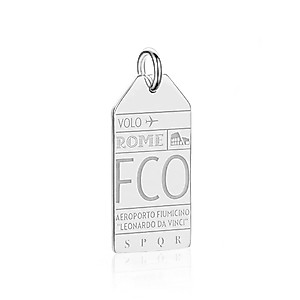 Jet Set Candy Sterling Silver Rome FCO Luggage Tag Travel Charm