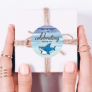 MAGJUCHE Shark Thank You Stickers, Shark Themed Party Sticker Labels for Favors, Decorations, 2 inch Round, 40-Pack