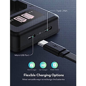 NP-FZ100 Camera Battery, 2-Pack 2250 mAh Replacement Battery Charger Set Compatible for Sony A7iii, A7R V, Alpha A7C,A7R III, A7R IV, A9/A9S, A7R3 A7S III, A7R III,Alpha 9/9S, Type C & Micro Ports