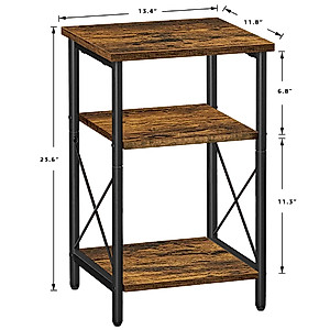TUTOTAK 3-Tier Tall Nightstand, End Table, Side Table for Small Spaces, Couch Side Table, Steel Frame, for Living Room, Study, Bedroom TB01BB018
