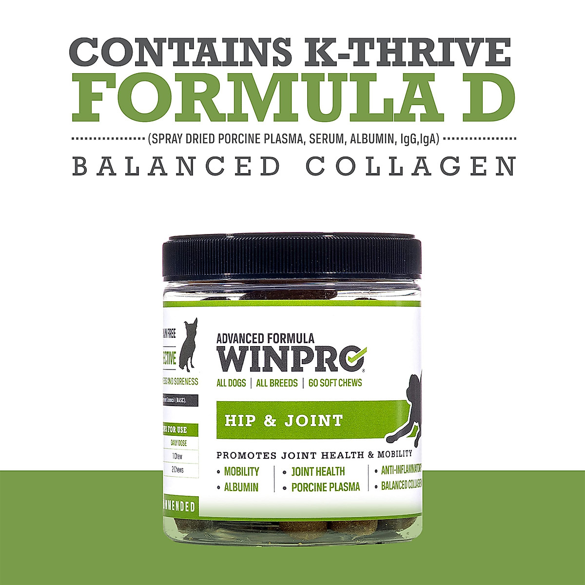 WINPRO | Dog Hip and Joint Supplement, Plasma-Powered Chews for Joint Support in Dogs of All Breeds and Sizes, Fast Acting with Collagen, 60 Count, Made in USA