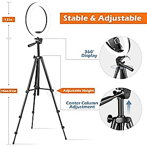 Sensyne 12'' Ring Light with Tripod Stand, LED Selfie Ring Light with Stand and Phone Holder for Photography/Recording/YouTube/TikTok, Compatible with All Cell Phones/Cameras