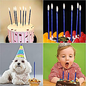 12 Count Long Thin Blue Birthday Cake Candles in Holders for Birthday Wedding Party Cupcake Decorations Tall Candles